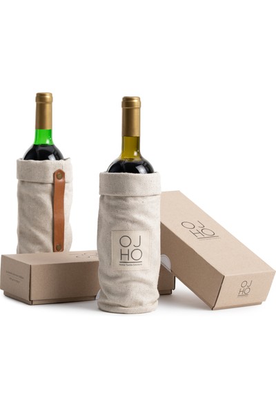 Bej Deri Detaylı Şişe Kılıfı