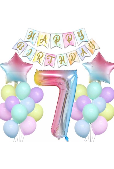 Patladı Gitti Gökkuşağı Konsepti 7 Yaş Doğum Günü Parti Kutlama Seti; Rakam ve Yıldız Folyo, Banner ve Makaron Balon Patladı Gitti Gökkuşağı Konsepti 7 Yaş Doğum Günü Parti Kutlama Seti; Rakam ve Yıldız Folyo, Banner ve Makaron Balon