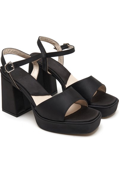 Desa Saten Siyah Kadın Topuklu Sandalet