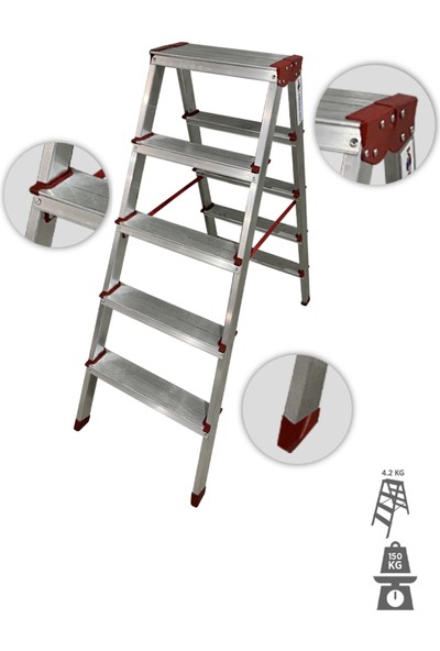 MER Alüminyum 5 Basamak Çift Çıkış Merdiven