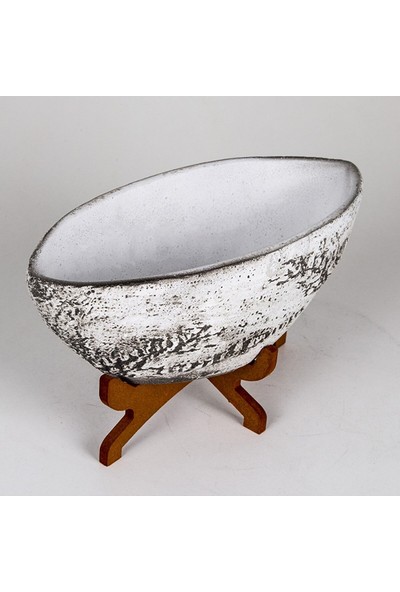 Bernardeschi Stand Ayaklı Eskitme Kayık Beton Saksı 31X17X14 cm