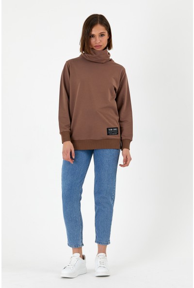 Think Simple Kadın Geniş Yakalı S-Shırt-Kahve