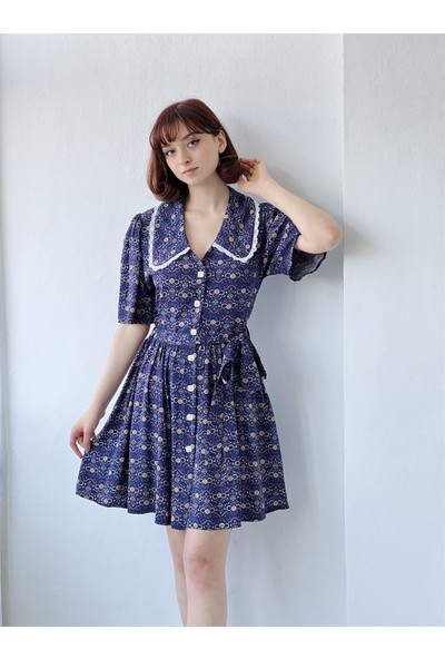 Retrobird Betty Fistolu Elbise Kadın Lacivert