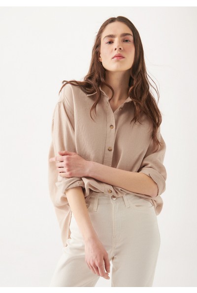 Mavi Tek Cepli Bej Gömlek