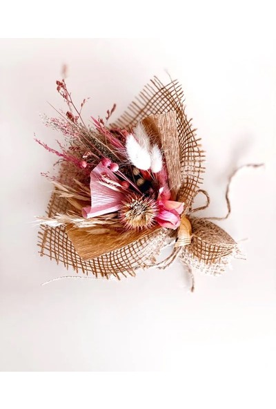 Mini Buket Pembe El Yapımı Kuru Çiçek