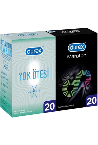 Durex Yok Ötesi Slim Fit 20'li Ince + Maraton Geciktiricili 20'li Prezervatif Durex Yok Ötesi Slim Fit 20'li Ince + Maraton Geciktiricili 20'li Prezervatif