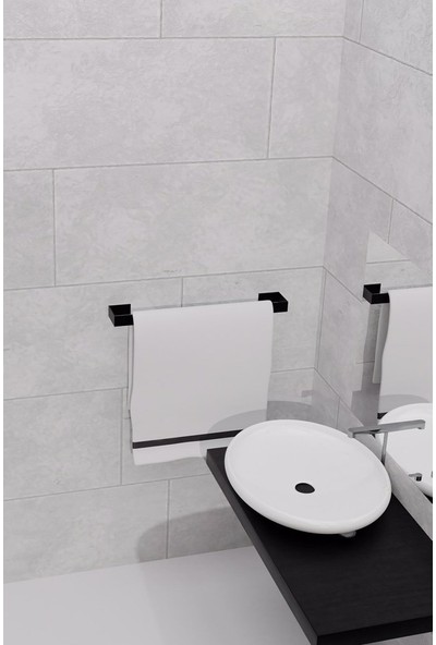 Metal Siyah Metal Havluluk Yapışkanlı Tasarım Banyo Askısı