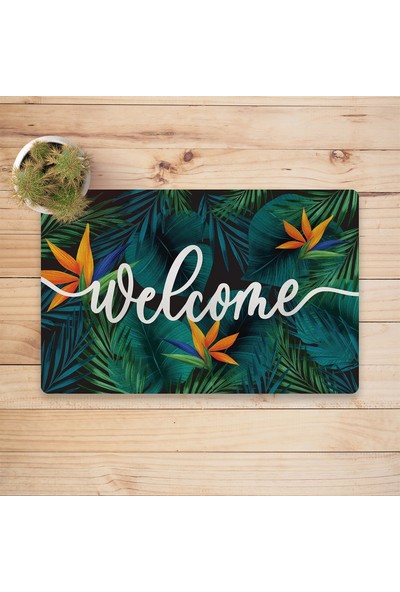 Vagonik Tropik Desenli Welcome Dijital Baskılı 50X70CM Dekoratif Çok Amaçlı Iç ve Dış Kapı Paspası Vagonik Tropik Desenli Welcome Dijital Baskılı 50X70CM Dekoratif Çok Amaçlı Iç ve Dış Kapı Paspası