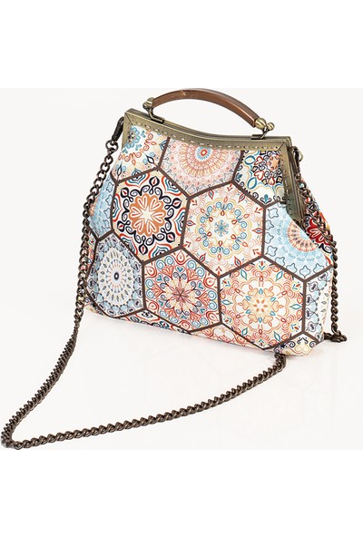 Metal Klipsli Vintage Kadın Askılı El ve Omuz Çantası