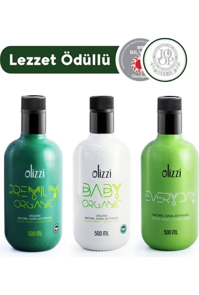 Olizzi Premium + Olizzi Everyday + Olizzi Baby Organik Natürel Sızma Zeytinyağı 500 ML X 3Adet Olizzi Premium + Olizzi Everyday + Olizzi Baby Organik Natürel Sızma Zeytinyağı 500 ML X 3Adet
