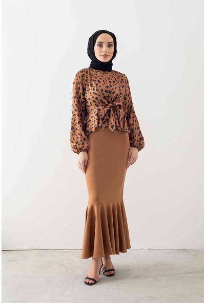 Modaala Fırfırlı Balık Etek Kahverengi