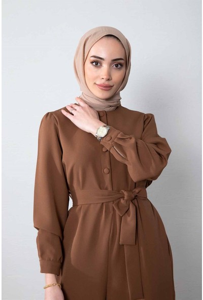 Modaala Düğmeli Tulum Kahverengi