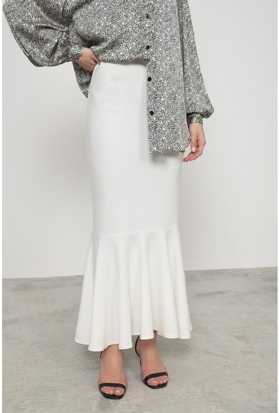 Modaala Fırfırlı Balık Etek Beyaz