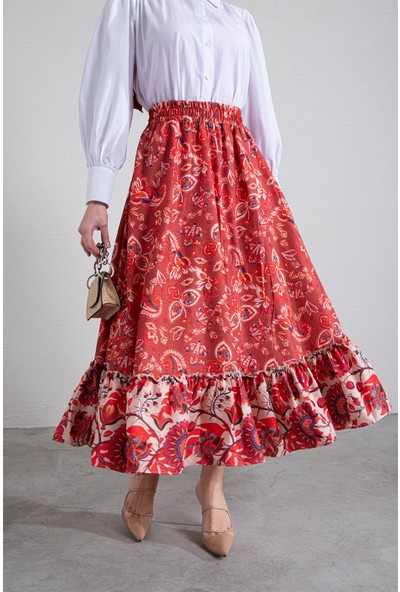 Modaala Altı Fırfırlı Desenli Etek Kiremit Modaala Altı Fırfırlı Desenli Etek Kiremit