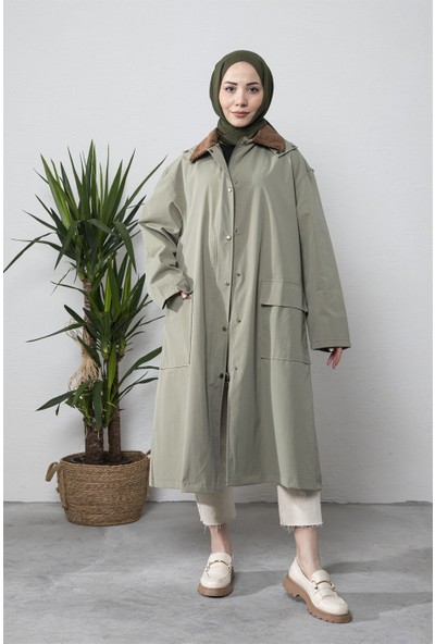 Modaala Yaka Detaylı Oversize Trenç Haki Modaala Yaka Detaylı Oversize Trenç Haki