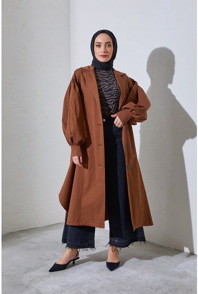 Modaala Kolu Büzgülü Trenç Kahverengi Modaala Kolu Büzgülü Trenç Kahverengi
