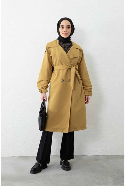 Modaala Kol Kemerli Trençkot Yağ Yeşili