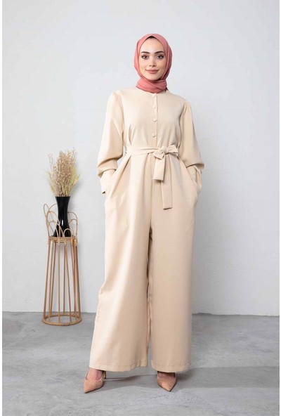 Modaala Düğmeli Tulum Taş