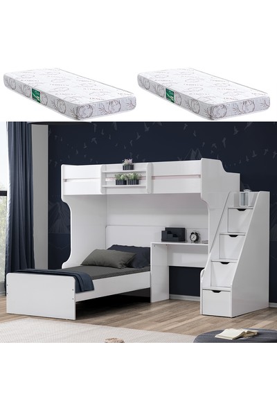 Setay Ranza, Klassy Ranza Karyola Çalışma Masası + 2 Adet Comfort Yatak Setay Ranza, Klassy Ranza Karyola Çalışma Masası + 2 Adet Comfort Yatak