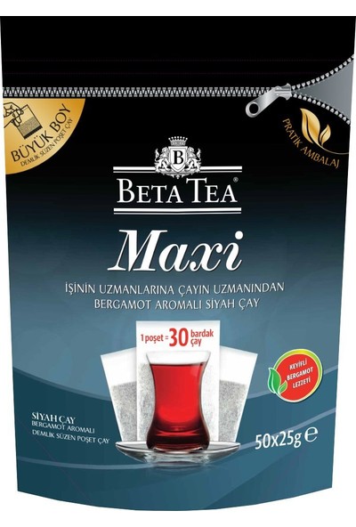 Beta Maxi Bergamot Aromalı Jumbo Demlik Poşet Siyah Çay 50 x 25 GR Beta Maxi Bergamot Aromalı Jumbo Demlik Poşet Siyah Çay 50 x 25 GR