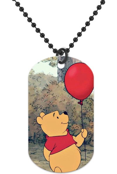 Rowalsi Winnie Baskılı Siyah Zincirli Künye/kolye TYT1869