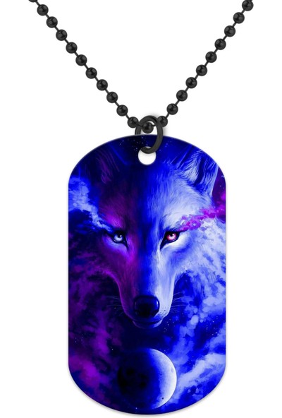 Rowalsi Blue Wolf Baskılı Siyah Zincirli Künye/kolye TYT1472