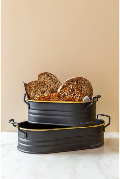 2'li Country Tarzı Altın Kenarlı Siyah Ekmeklik Seti