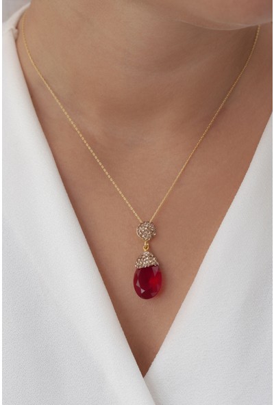 Ateş Gold Kırmızı Taşlı Gümüş Kolye Ateş Gold Kırmızı Taşlı Gümüş Kolye