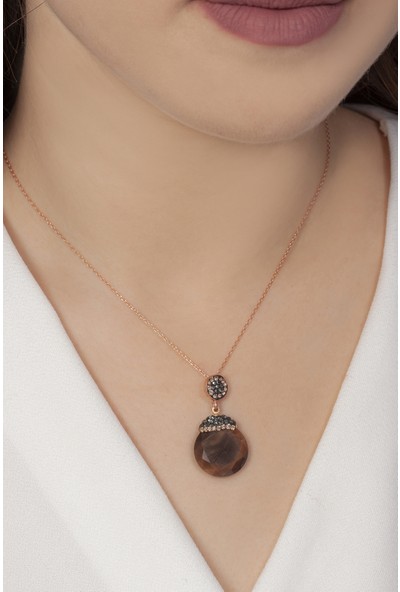 Ateş Gold Yuvarlak Taşlı Gümüş Kedi Güzü Kolye