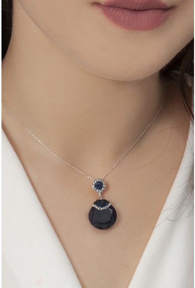 Ateş Gold Yuvarlak Taşlı Gümüş Kedi Güzü Kolye