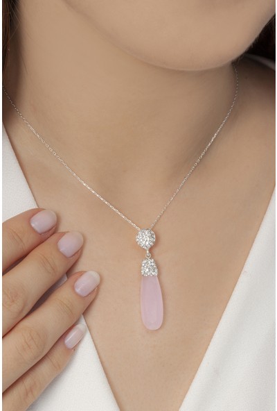 Ateş Gold Kadın Pembetaşlı Gümüş Kolye