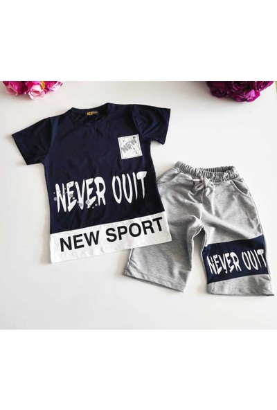 New Kids Never Out Yazılı Erkek Çocuk Şortlu Alt-Üst Takım 4-12 Yaş ( Abi Kardeş Kombini ) 2 Renk