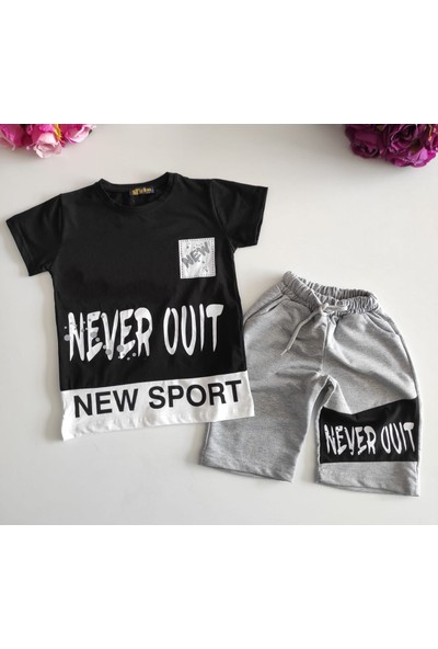 New Kids Never Out Yazılı Erkek Çocuk Şortlu Alt-Üst Takım 4-12 Yaş ( Abi Kardeş Kombini ) 2 Renk