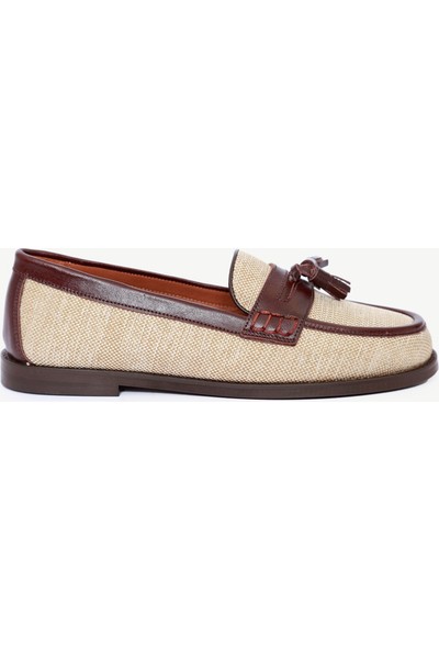 Yargıcı Deri Detaylı Keten Makosen