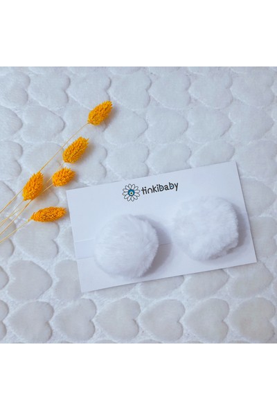 Tinkibaby Ponpon Bebek Bandanası Beyaz