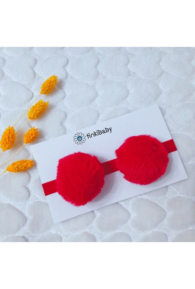 Tinki Baby Tinkibaby Ponpon Bebek Bandanası Kırmızı