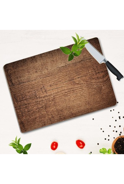 Saban 30X40 cm Koyu Ahşap Desenli Cam Kesme Tablası Saban 30X40 cm Koyu Ahşap Desenli Cam Kesme Tablası