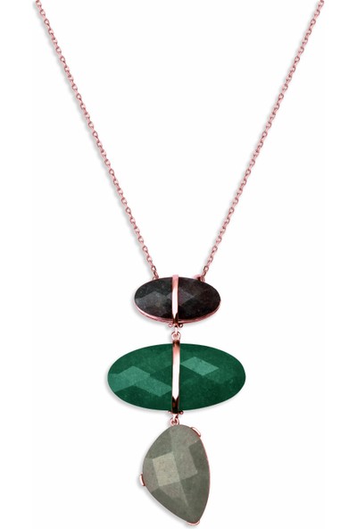 So CHIC Jade Taşlı 18 Ayar Rose Altın Kaplama 60 cm Gümüş Kolye