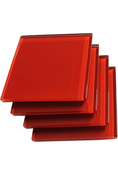 Bubigo Cam Bardak Altlığı Kırmızı 4'lü Set, GLASS-2022106 Bubigo Cam Bardak Altlığı Kırmızı 4'lü Set, GLASS-2022106