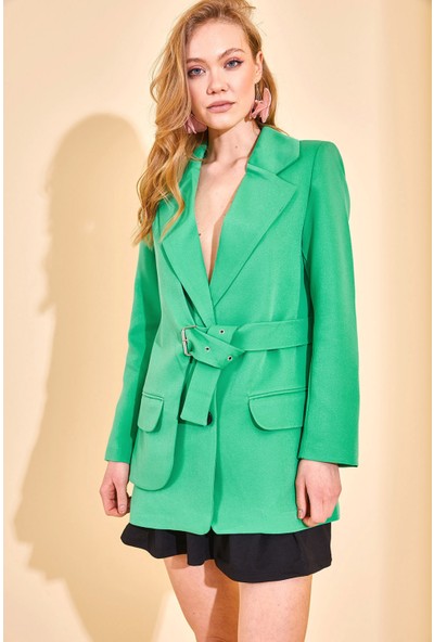 Xhan Yeşil Tokalı Kuş Gözlü Ceket 2KXK4-46041-08