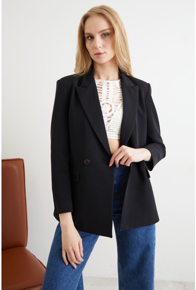 Lime Moda Kruvaze Yaka Ceket-Siyah Lime Moda Kruvaze Yaka Ceket-Siyah