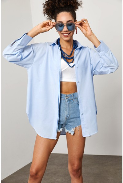 Xhan Mavi Oversize Uzun Gömlek 2YXK2-46108-12 Xhan Mavi Oversize Uzun Gömlek 2YXK2-46108-12