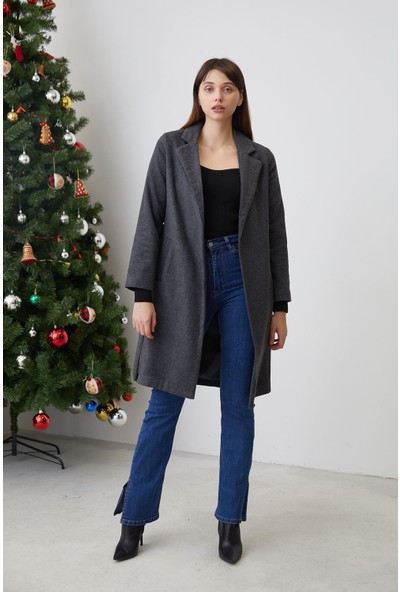 Lime Moda Kuşaklı Kaşe Kaban-Antrasit Lime Moda Kuşaklı Kaşe Kaban-Antrasit