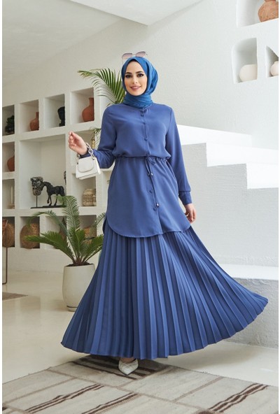 Neways Krep Pliseli Takım Indigo 6597 Neways Krep Pliseli Takım Indigo 6597
