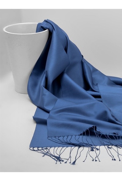 Yüzde Yüz Ipek Şal - Koyu Kot Mavisi Renk