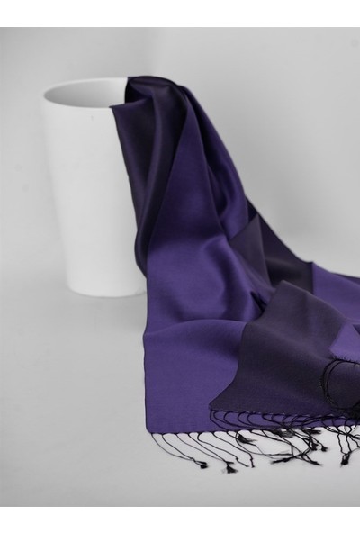 Yüzde Yüz Ipek Şal - Siyah - Mor Renk