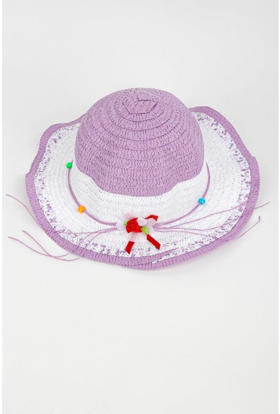 Tomurcuk Kız Çocuk Palmiye Hasır Şapka 4-8 Yaş (52)