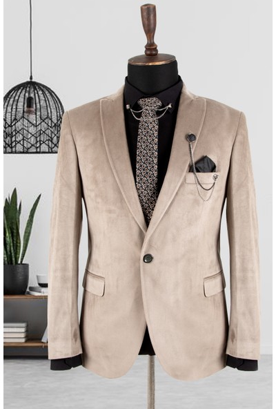 Deepsea Slim Fit Tek Düğmeli Kadife Süet Erkek Blazer Ceket 2201124 Deepsea Slim Fit Tek Düğmeli Kadife Süet Erkek Blazer Ceket 2201124