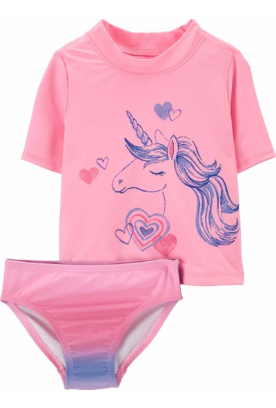 Küçük Kız Çocuk Güneş Koruyuculu Mayo Set 2'li Paket Pembe Küçük Kız Çocuk Güneş Koruyuculu Mayo Set 2'li Paket Pembe