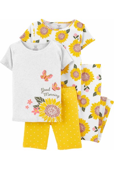 Kız Çocuk Çiçek Desenli Pijama Seti 4'lü Paket